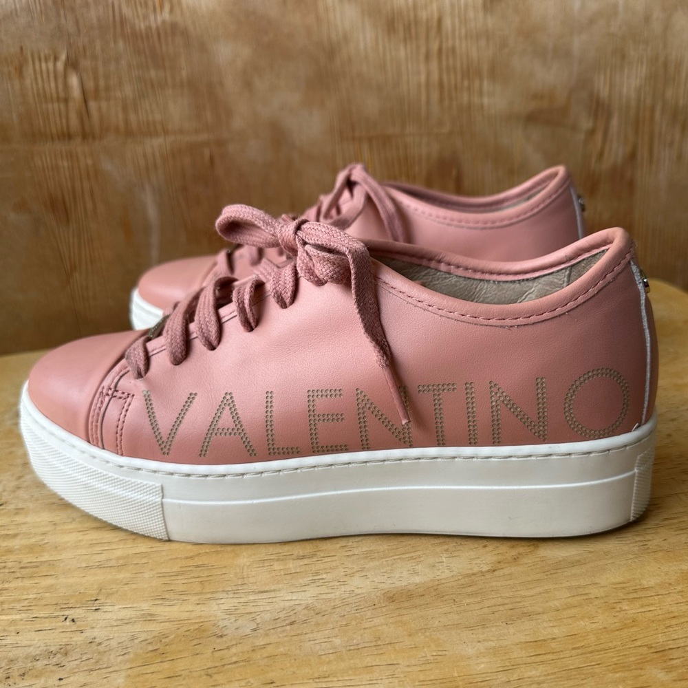 Valentino Dalia Leather Logo Platform Leather Pink La… - Gem